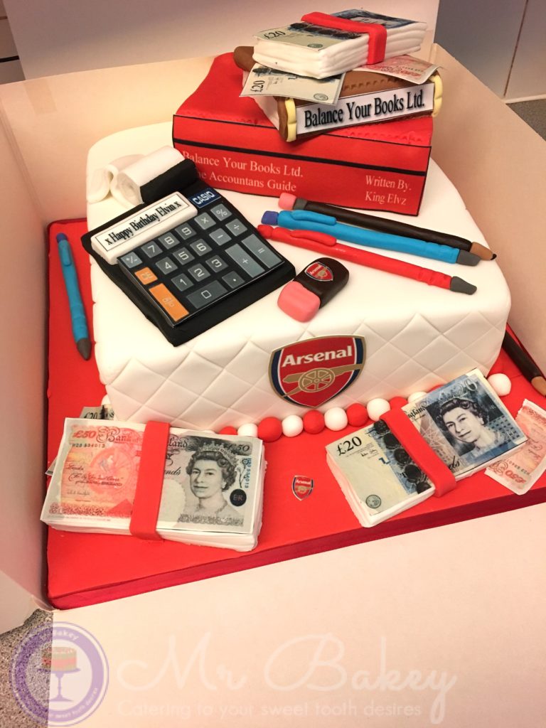 Arsenal FC Cake - Accountant Themed - Mr Bakey