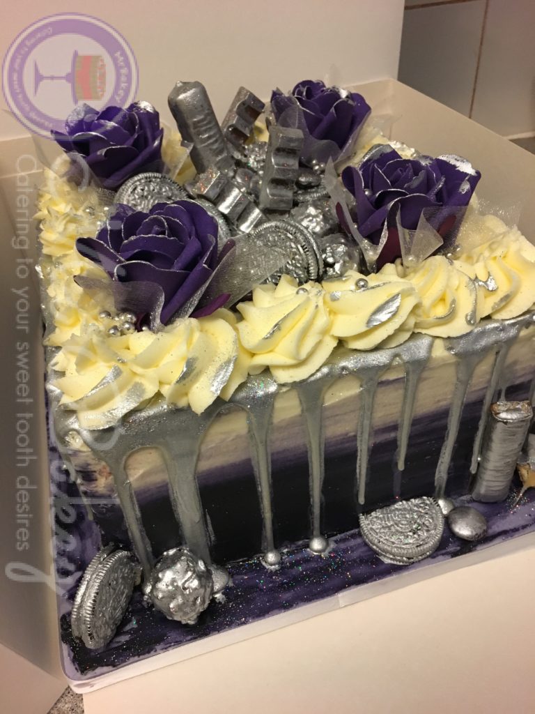Purple And Silver Drip Cake - Mr Bakey