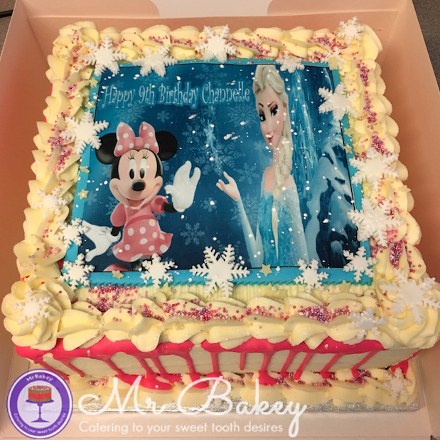 Minnie Mouse And Elsa From Frozen Birthday Cake - Mr Bakey